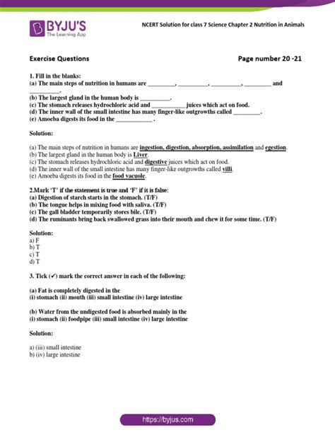 Ncert Solutions For Cbse Class 7 Science Chapter 2 Pdf Digestion Small Intestine