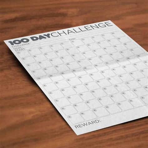 Free 100 Day Challenge Calendar