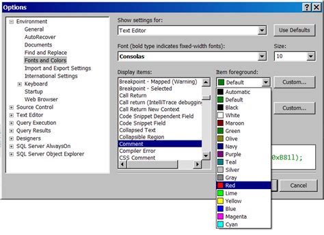 SQL Server 2012 Management Studio Change Color Of Comments Stack