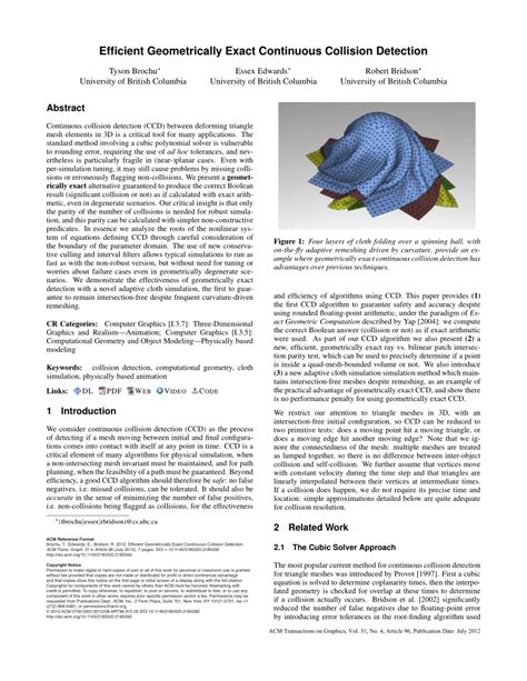 Pdf Efficient Geometrically Exact Continuous Collision Detection