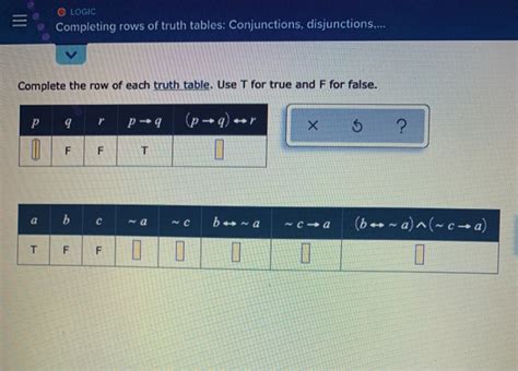 Solved O Logic Completing Rows Of Truth Tables