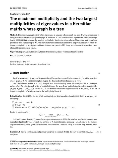 Pdf The Maximum Multiplicity And The Two Largest Multiplicities Of Eigenvalues In A Hermitian