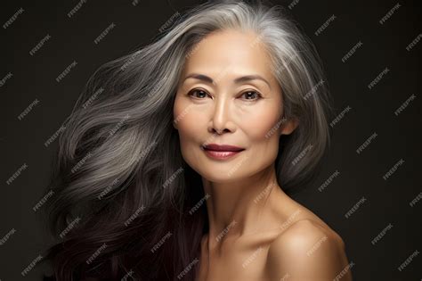 Premium Ai Image A Half American And Half Japanese Woman Gray Hair Smile