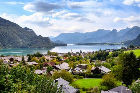 볼프강제 호수 전망 산트 길겐 오스트리아 알프스 호수 마을 산의 그림 같은 풍경 장크트길겐에 대한 스톡 사진 및 기타 이미지 장크트길겐 볼프강 호수 0명 Istock