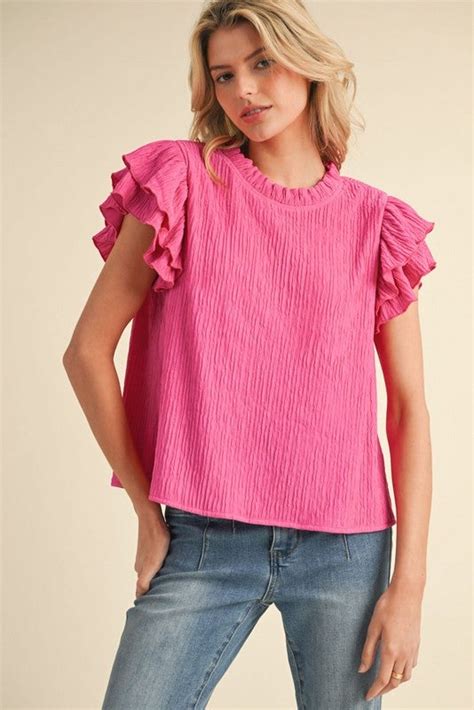 Textured Ruffly Shoulder Top Final Sale Glamour Farms Boutique