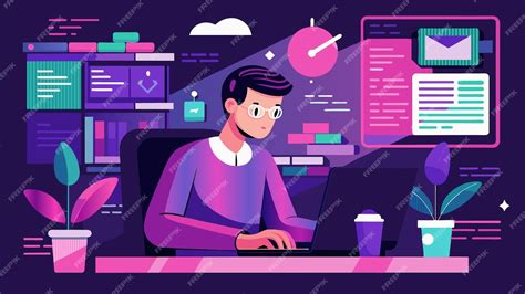 A Man Working At A Computer With A Man Working On His Computer Premium Ai Generated Vector