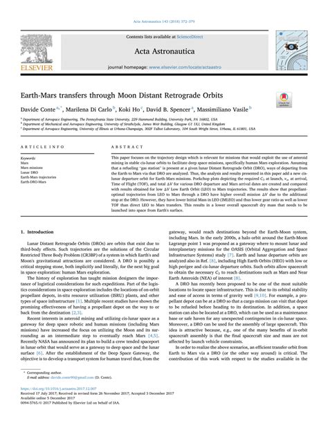 Pdf Earth Mars Transfers Through Moon Distant Retrograde Orbits