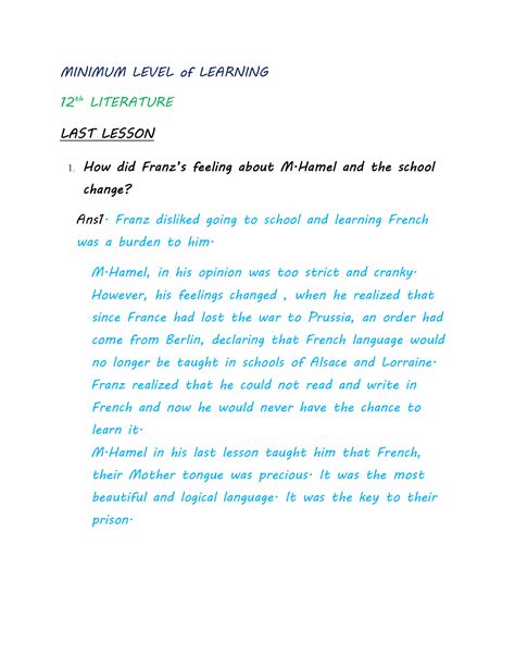 12 Band Aids Minimum Level Of Learning 1 Minimum Level Of Learning 12 Th Literature Last