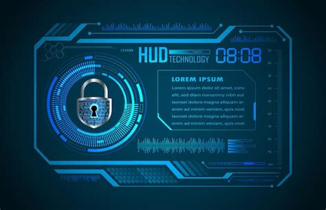 Hud는 디지털 배경 사이버 보안에 대한 폐쇄 패드록을 설치했습니다 프리미엄 벡터