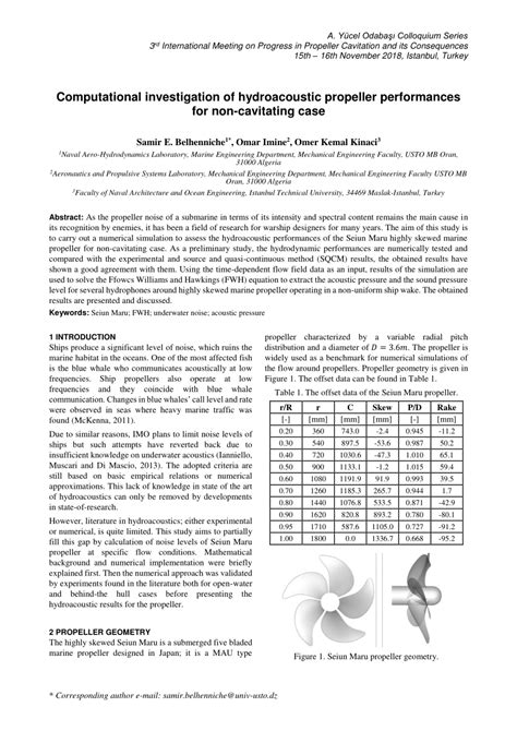 Pdf Computational Investigation Of Hydroacoustic Propeller Performances For Non Cavitating Case