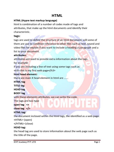 Html Notes Pdf Html Element Html Html Notes Pdf Html Element Html