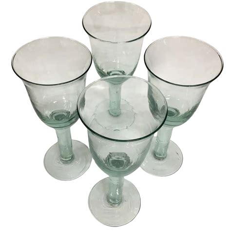 Vintage Hand Blown Pale Green Recycled Glass Goblets