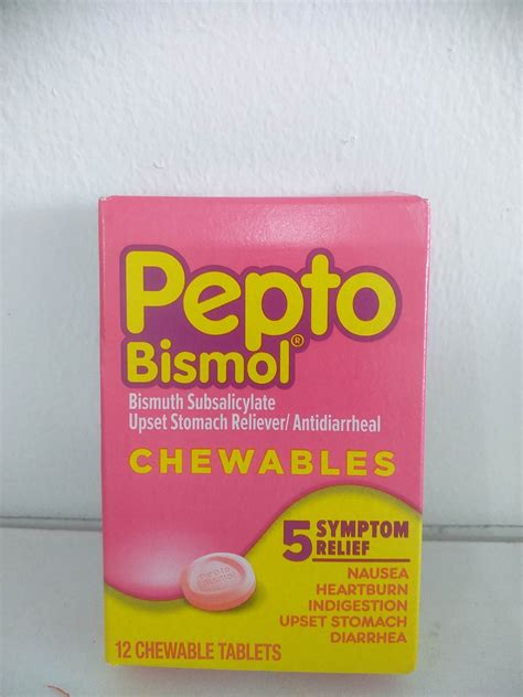 Pepto Bismol Chewable Tablets 5 Symtoms Relief 12 Ct Ma Aida Opc