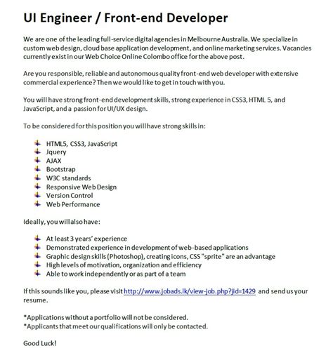 Ui Engineer Front End Developer