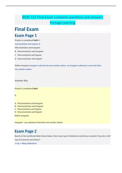 Biod 121 Final Exam Complete Questions And Answers Portage Learning Latest Guide 2023