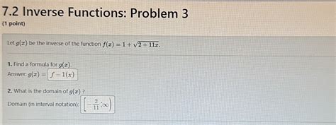 solved 7 2 inverse functions problem 1 2 points enter a y