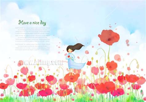 花朵卡通女孩psd素材 爱图网