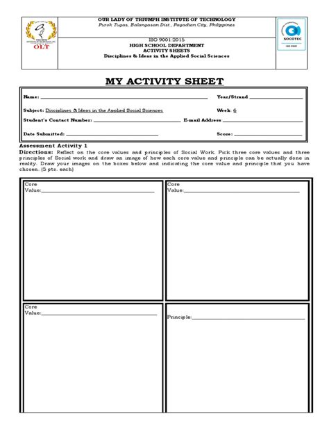 Activity Sheet Diass Q1 W6 1st 2021 2022 Pdf Social Work Social Sciences