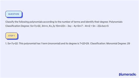 Solved Classify The Following Polynomials According To The Number Of Terms And Identify Their