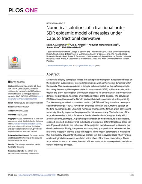 Pdf Numerical Solutions Of A Fractional Order Seir Epidemic Model Of Measles Under Caputo