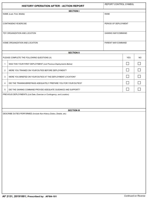 Af Form 2131 History Operation After Action Report Af Forms