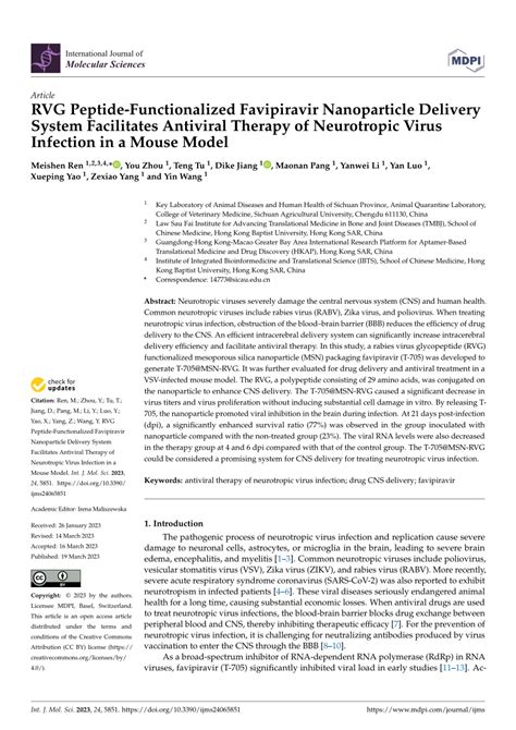 Pdf Rvg Peptide Functionalized Favipiravir Nanoparticle Delivery