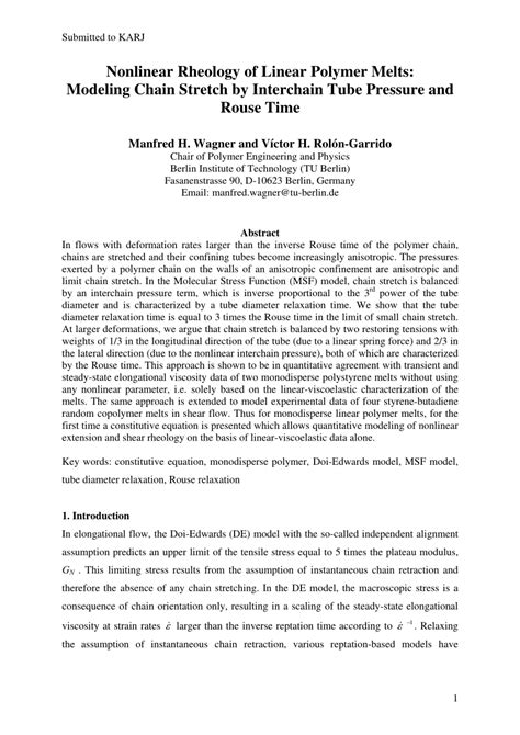 Pdf Nonlinear Rheology Of Linear Polymer Melts Modeling Chain