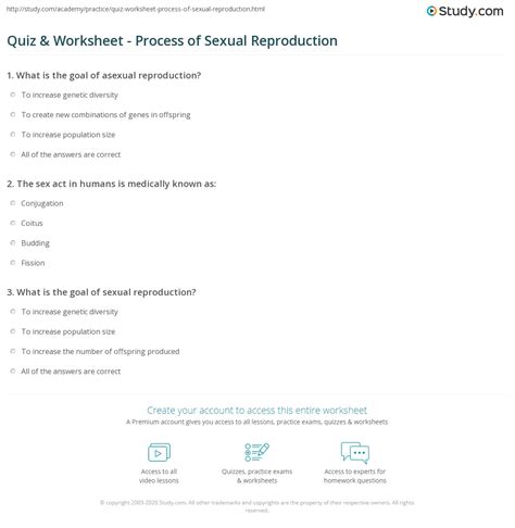 Quiz Worksheet Process Of Sexual Reproduction Study Com Worksheets Library