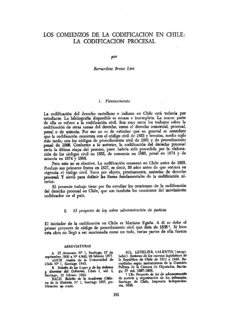 Los Comienzos De La Codificación En Chile La Codificación Procesal Bravo Lira 2 Pdf