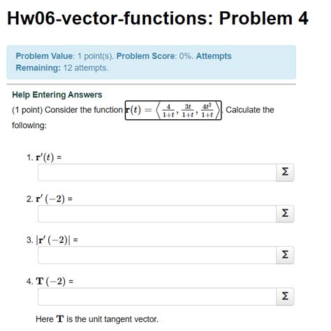 solved hw06 vector functions problem 4 problem value 1