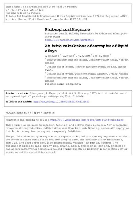 Pdf Ab Initio Calculations Of Entropies Of Liquid Alloys Dokumentips