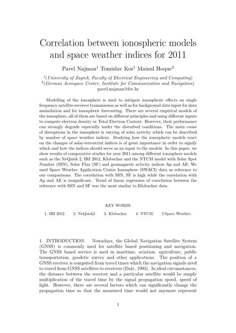Pdf Correlation Between Ionospheric Models And Space Weather Indices