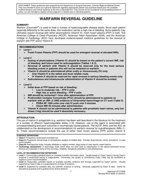Warfarin Reversal Guideline 2012