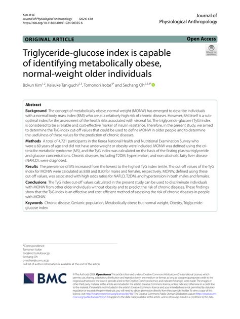 PDF Triglyceride Glucose Index Is Capable Of Identifying Metabolically Obese Normal Weight
