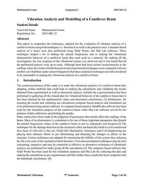 Vibration Analysis And Modelling Of A Cantilever Beam Pdf