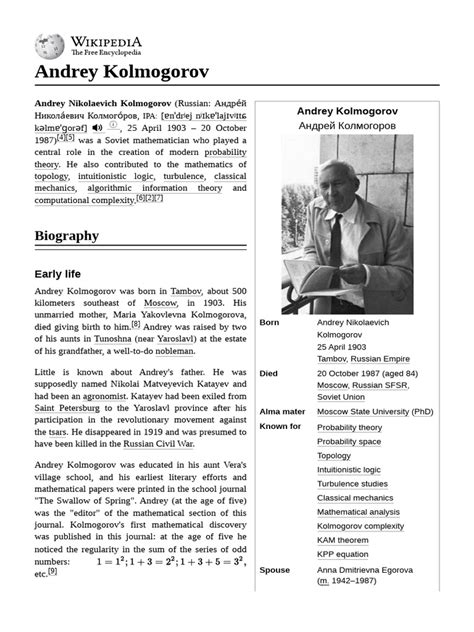 Andrey Kolmogorov Pdf Mathematics