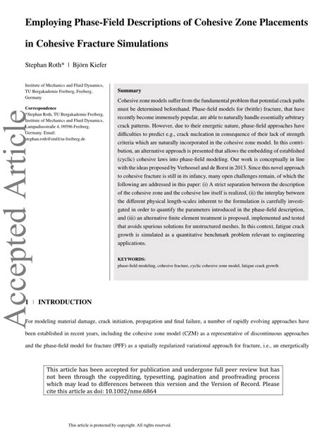 Pdf Employing Phase‐field Descriptions Of Cohesive Zone Placements In Cohesive Fracture