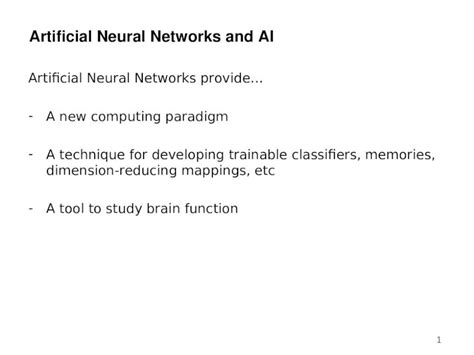 Ppt 1 Artificial Neural Networks And Ai Artificial Neural Networks Provide A New Computing