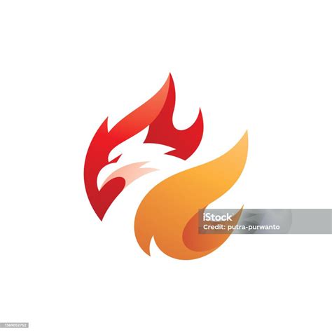 네거티브 스페이스 버드 헤드 화염 로고 디자인 현대 그라데이션 피닉스 파이어버드 벡터 아이콘 불사조에 대한 스톡 벡터 아트 및 기타 이미지 Istock