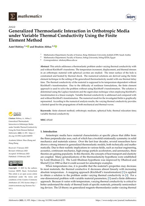 Pdf Generalized Thermoelastic Interaction In Orthotropic Media Under Variable Thermal
