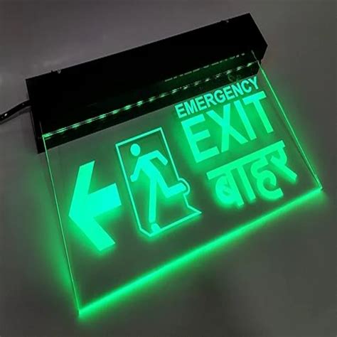 Graphics Green LED Exit Sign Board Power Consumption 18W Shape Rectangle In New Delhi