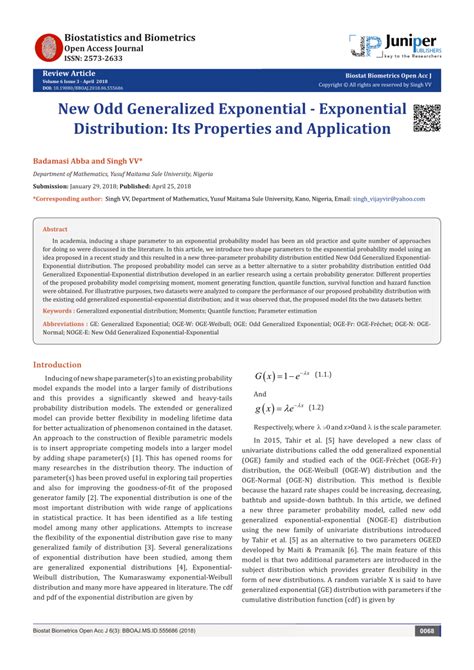 Pdf New Odd Generalized Exponential Exponential Distribution Its