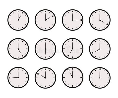 Set Of Analog Clock Icons For Every Hour 12 Hour Clock Vector Set