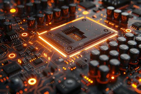 Futuristic Circuit Board Design With Glowing Orange Elements High Tech Electronic Background