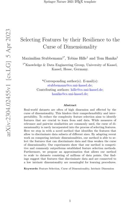 Selecting Features By Their Resilience To The Curse Of Dimensionality Deepai
