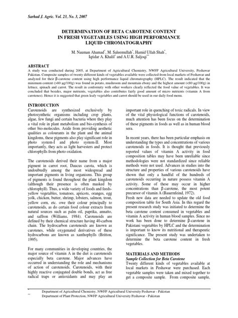 Determination Of Beta Carotene Content Pdf Carotenoid High Performance Liquid Chromatography