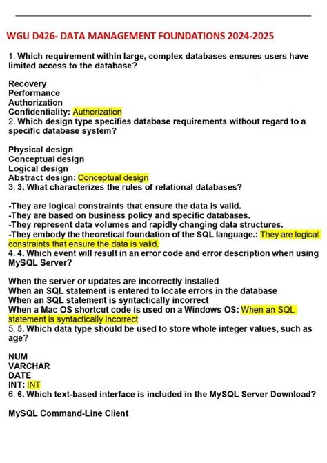 WGU D DATA MANAGEMENT FOUNDATIONS WGU D DATA MANAGEMENT FOUNDATIONS Stuvia US