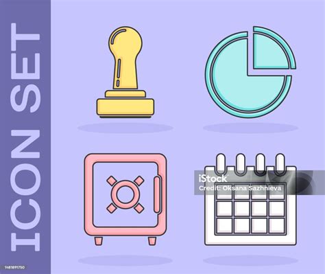 달력 스탬프 금고 및 원형 차트 인포 그래픽 아이콘을 설정합니다 벡터 0명에 대한 스톡 벡터 아트 및 기타 이미지 0명