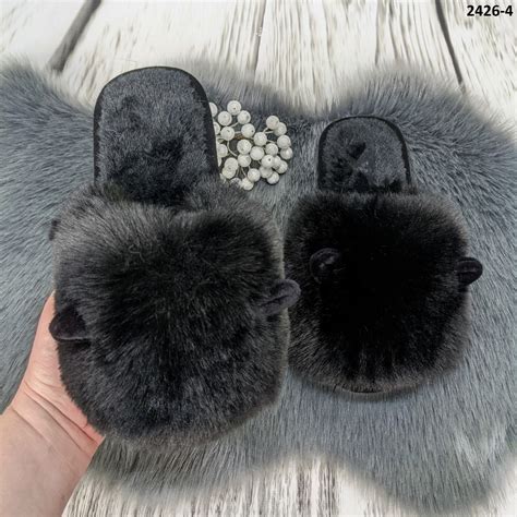 Капці домашні жіночі теплі Fashion чорні штучне хутро песець 40 41 р 26 26 5 см 2426 4 в