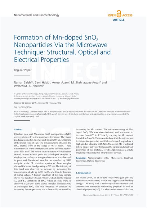 Pdf Formation Of Mn Doped Sno 2 Nanoparticles Via The Microwave